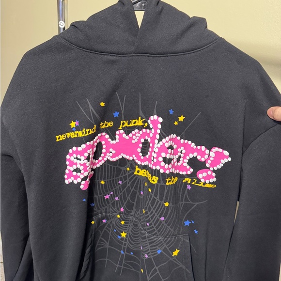 Sweaters | Black Hoodie With Pink Spider Graphic Fits Like M | Poshmark
